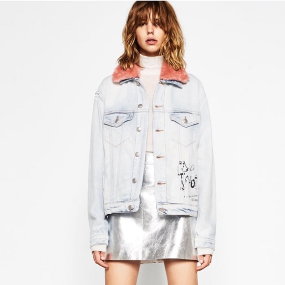 Zara | Jackets & Coats | Zara Denim Jacket With Pink Faux Fur | Poshmark